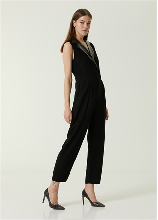 Beymen Club Kadın Siyah Rugan Yakalı Kruvaze Krep Tulum 42 Beymen Club Kadın Siyah Rugan Yakalı Kruvaze Krep Tulum 42